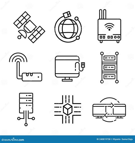 Networking Device Icon Set Black And White Illustration Stock Vector