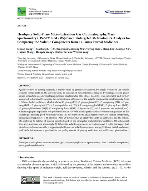 Pdf Headspace Solid Phase Micro Extraction Gas Chromatographymass Spectrometry Hs Spme Gcms