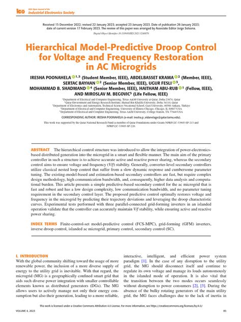 Hierarchical Model Predictive Droop Control For Voltage And Frequency