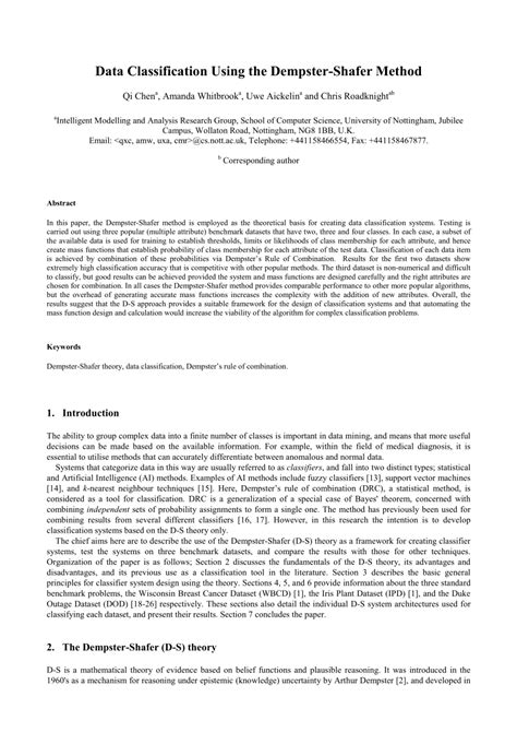 Pdf Data Classification Using The Dempster Shafer Method
