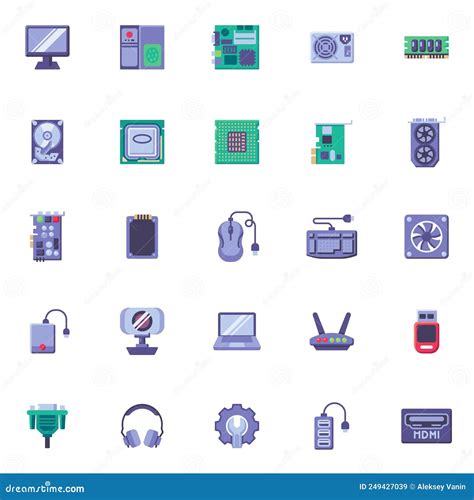 Computer Hardware Flat Icons Set Stock Vector Illustration Of Graphics Technology