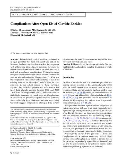 Pdf Complications After Open Distal Clavicle Excision