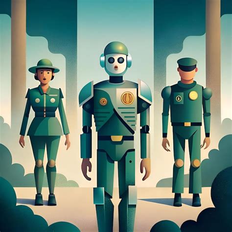 A Futuristic Depiction Of Border Patrol Agents With A Human Female And Male Agent Flanking A