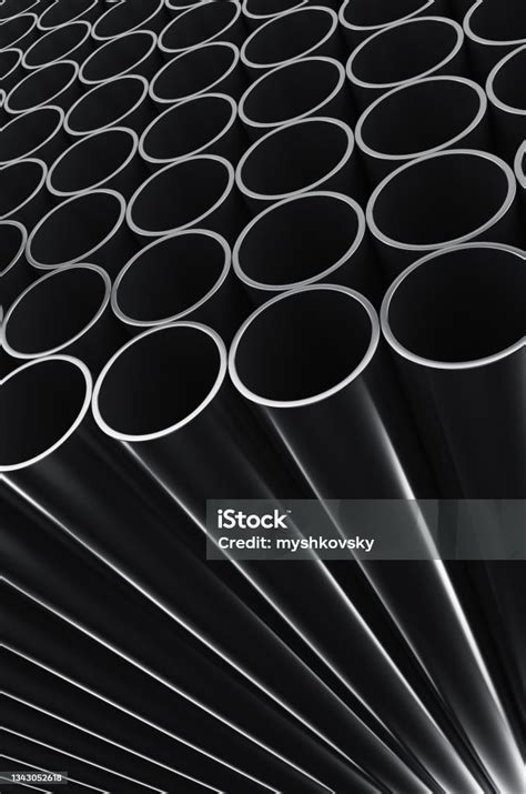 흰색 배경에 금속 파이프의 클로즈업 흰색 배경에 고립 된 철 파이프 더미 3d 렌더 일러스트레이션 0명에 대한 스톡 사진 및