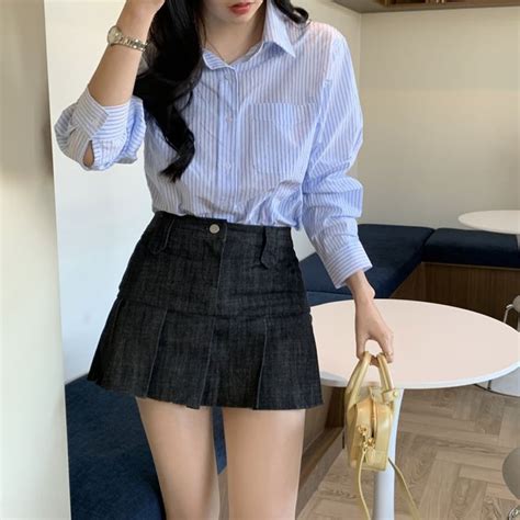데이지멜로우 국내치마바지 데이트룩 데님 로우 라이즈 주름 A라인 플리츠 미니스커트 테니스sk 데이지멜로우 위시버킷
