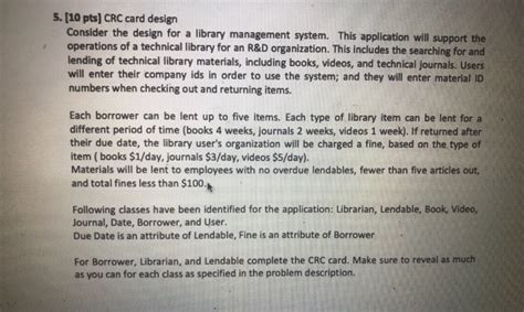Solved 5 [10 Pts] Crc Card Design Consider The Design For A