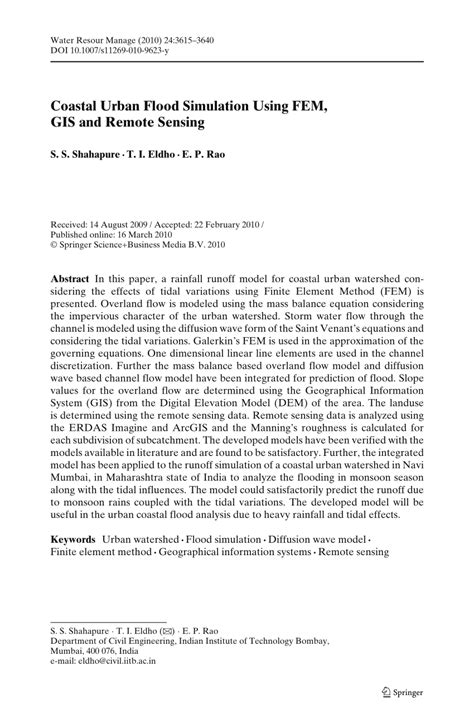 Pdf Coastal Urban Flood Simulation Using Fem Gis And Remote Sensing