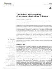 The Role Of Metacognitive Components In Creative Thinking Pdf REVIEW Published 24 October