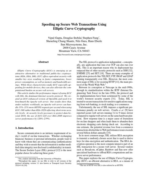 Speeding Up Secure Web Transactions Using Elliptic Curve Cryptography