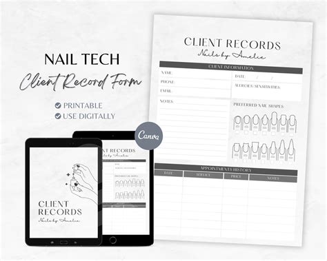 Client Record Form Printable Nail Tech Client Records Client Etsy