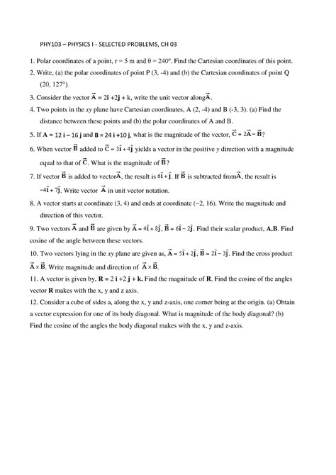 Selected Problems Ch 03 Phy103 Physics I Selected Problems Ch 03