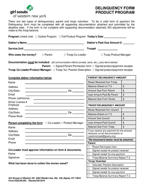 fillable online product program delinquency form product program