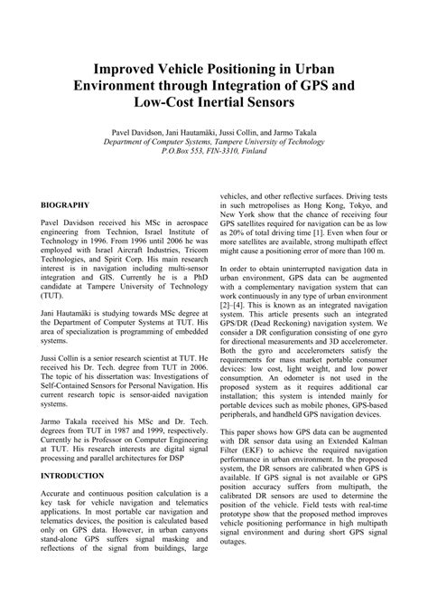 Pdf Improved Vehicle Positioning In Urban Environment Through Integration Of Gps And Low Cost