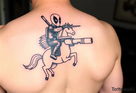 Deadpool Riding Unicorn Pointing Rocket Propelled Grenade Launcher