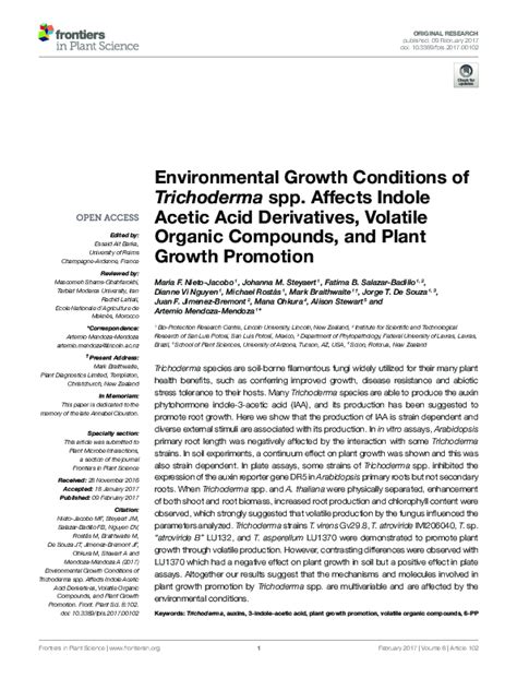 Pdf Environmental Growth Conditions Of Trichoderma Spp Affects Indole Acetic Acid Derivatives