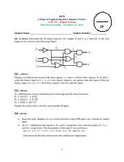 Midterm Exam Digital Systems Fall Last Version Docx AUS College Of Engineering And