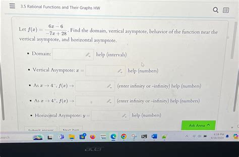 Solved 3 5 ﻿rational Functions And Their Graphs Hwlet