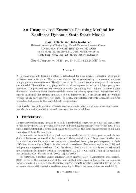Pdf An Unsupervised Ensemble Learning Method For Nonlinear Dynamic State Space Models