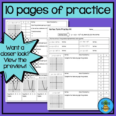 Graphing Quadratics In Vertex And Standard Form Worksheets Made By Teachers