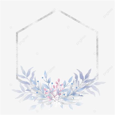 은색 다각형 테두리 장식이 있는 수채화 겨울 잎 은 잎 장식 혼례 Png 일러스트 및 Psd 이미지 무료 다운로드 Pngtree