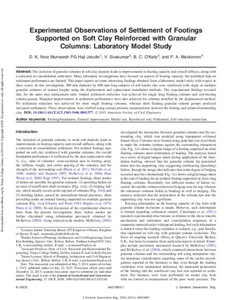 Pdf Experimental Observations Of Settlement Of Footings Supported On Soft Clay Reinforced With