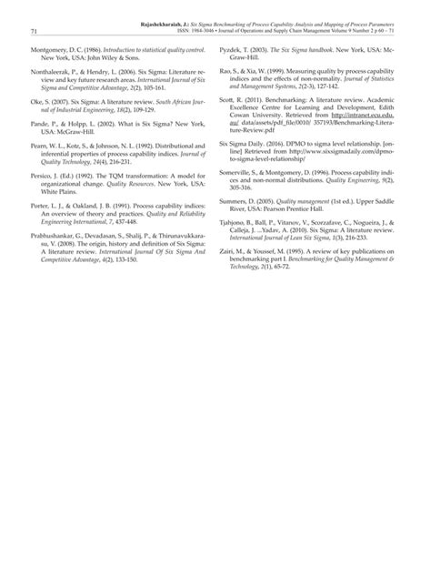 Operations Management Six Sigma Benchmarking Of Process Capability Analysis And Mapping Of