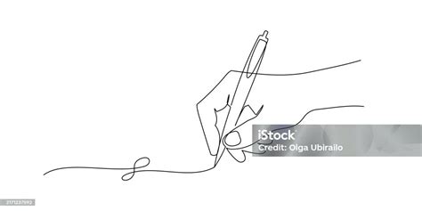 펜을 들고 하나의 연속적인 선화로 글을 씁니다 단순한 선형 스타일의 편지와 일기 개념 편집 가능한 획으로 된 학교 수업 기호 낙서 개요 벡터 일러스트 레이 션 쓰기에 대한