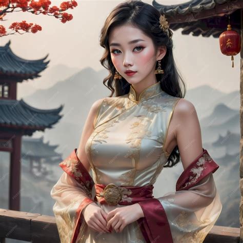 Vintage Beautiful Chinese Girl Background Premium Ai Generated Image