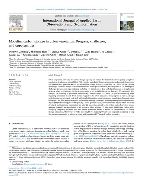 Pdf Modeling Carbon Storage In Urban Vegetation Progress Challenges And Opportunities