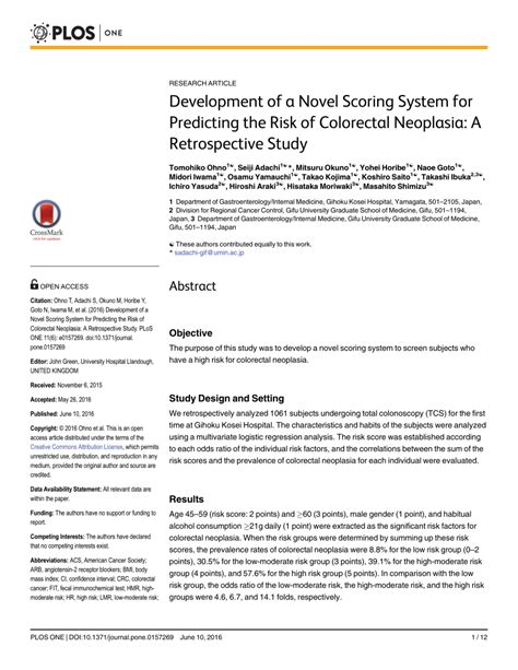 Pdf Development Of A Novel Scoring System For Predicting The Risk Of Colorectal Neoplasia A