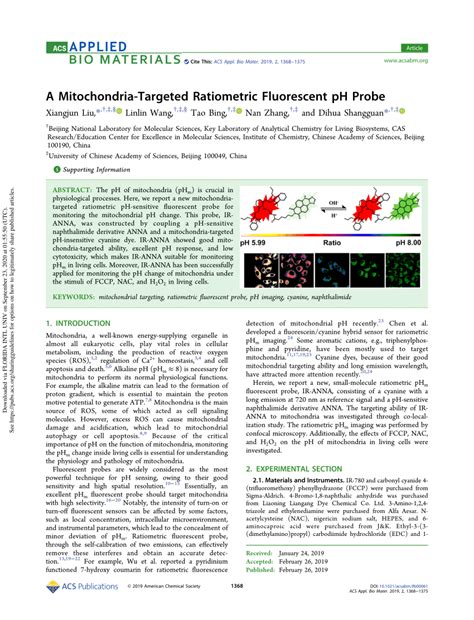 Pdf A Mitochondria Targeted Ratiometric Fluorescent Ph Probe