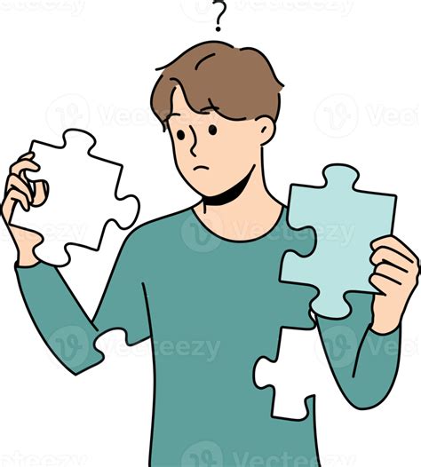 Confused Man With Puzzles In Hands Rebuild Personality 21469056 Png
