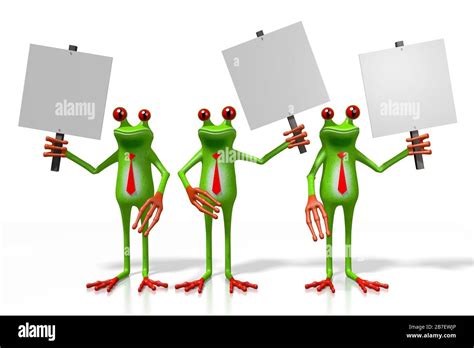 3d Cartoon Frogs Holding Signposts Great For Topics Like