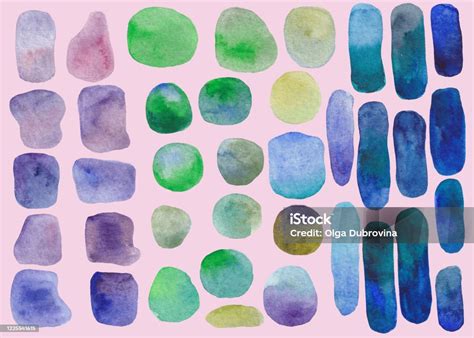 설계를 위한 격리된 요소 집합입니다 수채화 돌입니다 직사각형 원형 및 타원형 손 그리기의 다양한 그림 바위에 대한 스톡 벡터 아트 및 기타 이미지 Istock