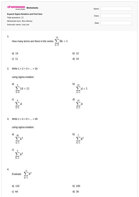 50 Sigma Notation Worksheets On Wayground Free And Printable