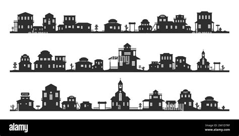 Western Silhouette Panorama Wild West Traditional Buildings Landscape