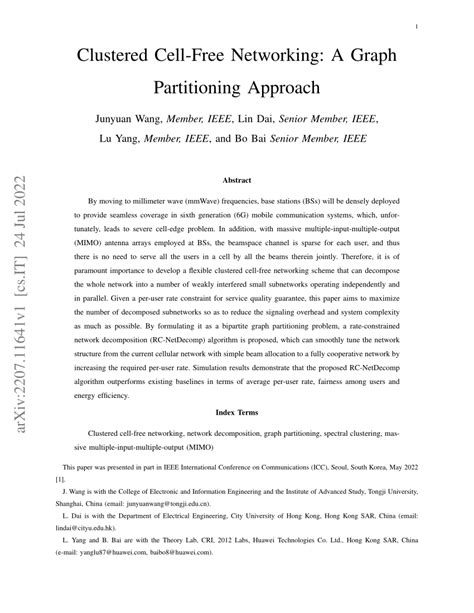 [pdf] clustered cell free networking a graph partitioning approach