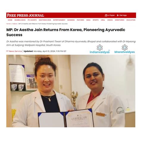 Mp Dr Aastha Jain Returns From Korea Pioneering Ayurvedic Success