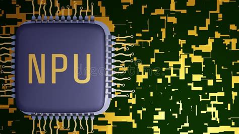 3d rendering of neural processing unit on motherboard stock