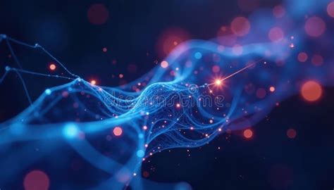 Abstract Blue Neural Network Fibers Glowing Nodes Web Network Stock