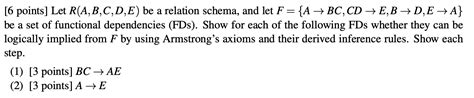 Solved 6 Points Let R A B C D E Be A Relation Schema And Chegg Com