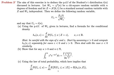 Solved Un N Problem The Aim Of This Exercise Is To Deduce Chegg