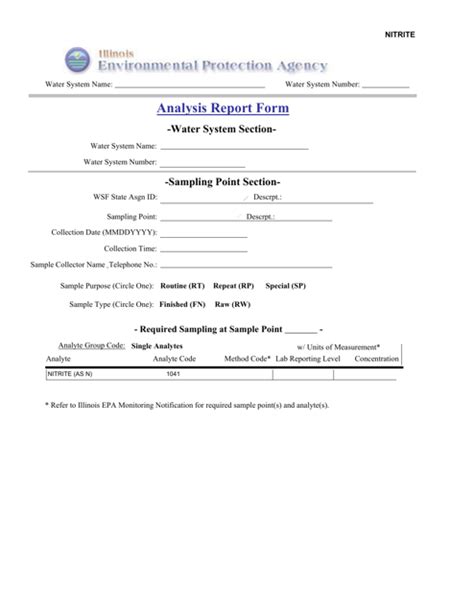 Illinois Nitrite Analysis Report Form Fill Out Sign Online And Download Pdf Templateroller