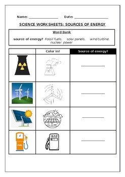 Science Worksheets Different Sources Of Energy Made By Teachers