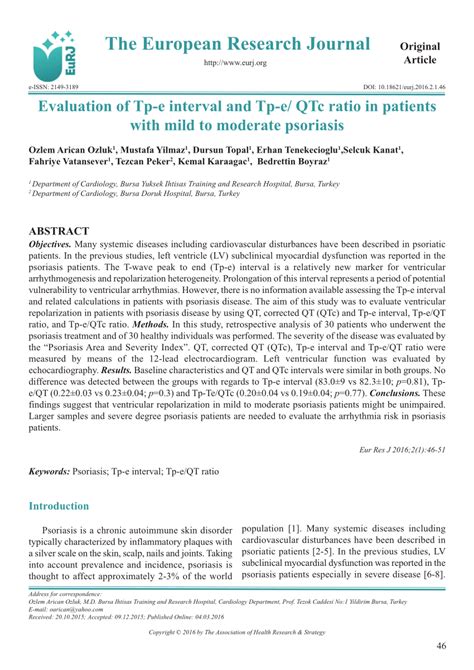 pdf evaluation of tp e interval and tp e qtc ratio in patients with