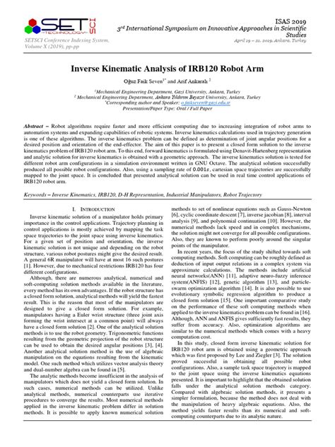 Inverse Kinematic Analysisof Irb120 Robot Arm Pdf Kinematics Mathematical Analysis