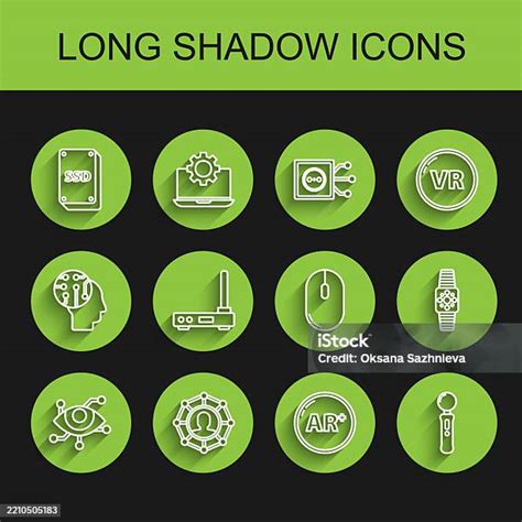 라인 가상 현실 프로젝트 팀 기반 Ssd 카드 Ar 증강 게임 패드 라우터 및 Wifi 신호 스마트 워치 및 컴퓨터 마우스 아이콘을 설정합니다 벡터 3차원 형태에 대한 스톡