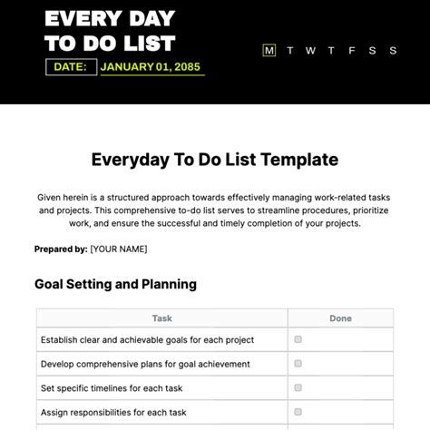 Free Everyday To Do List Template To Edit Online