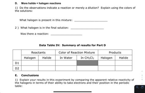 D More Halide Halogen Reactions Do The Chegg Com