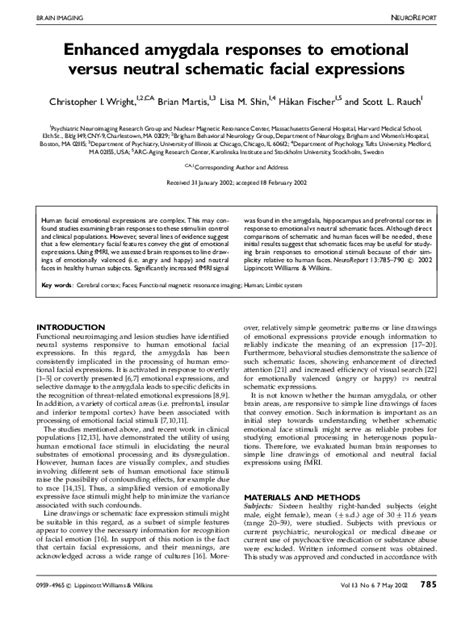 Pdf Enhanced Amygdala Responses To Emotional Versus Neutral Schematic